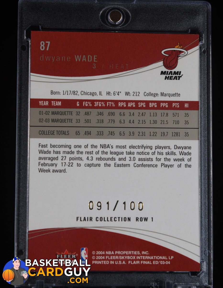 Dwyane Wade 2003-04 RC Flair Final Edition Row 1 #87 #/100 – Basketball ...