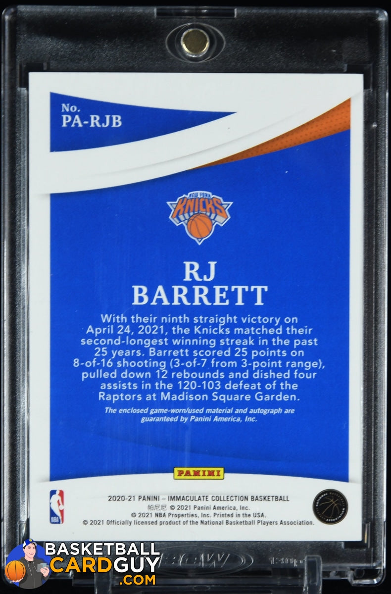 RJ Barrett 2020-21 Immaculate Collection Patch Autographs #52 #/25 ...